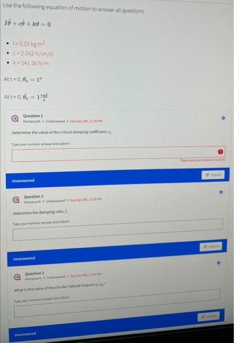 Solved Use the following equation of motion to answer all | Chegg.com