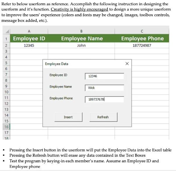 Solved Refer to below userform as reference. Accomplish the | Chegg.com