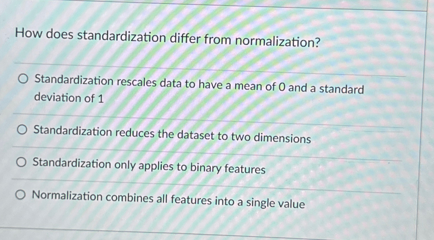 Solved How does standardization differ from | Chegg.com