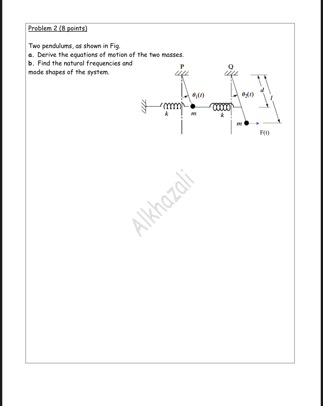 Solved Problem 2 (8 ﻿points)Two pendulums, as shown in | Chegg.com