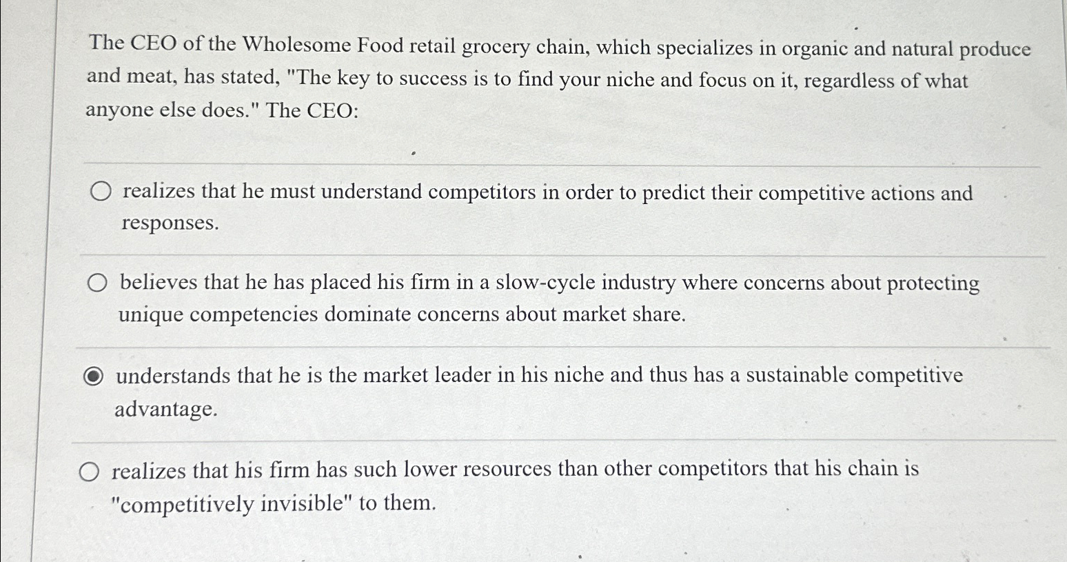 Solved The CEO of the Wholesome Food retail grocery chain, | Chegg.com