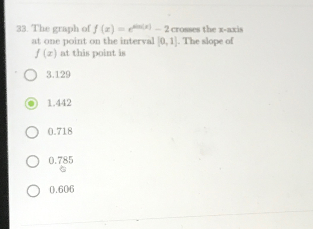 Solved The graph of f(x)=esin(x)-2 ﻿crosses the x-axis at | Chegg.com