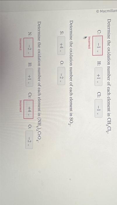 Solved Determine The Oxidation Number Of Each Element In