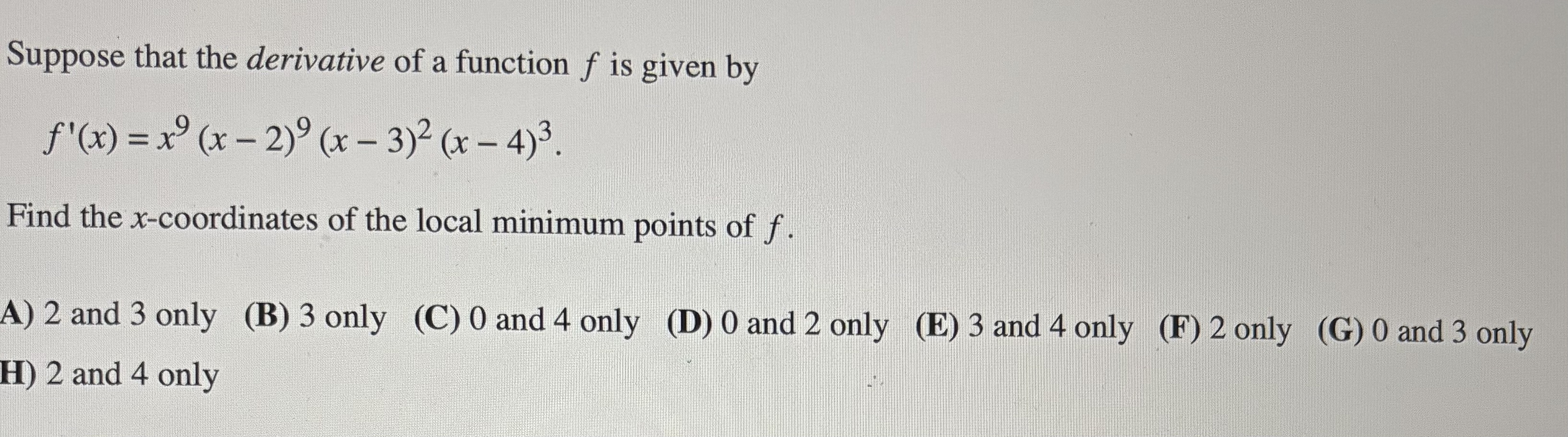Solved Suppose that the derivative of a function f ﻿is given | Chegg.com