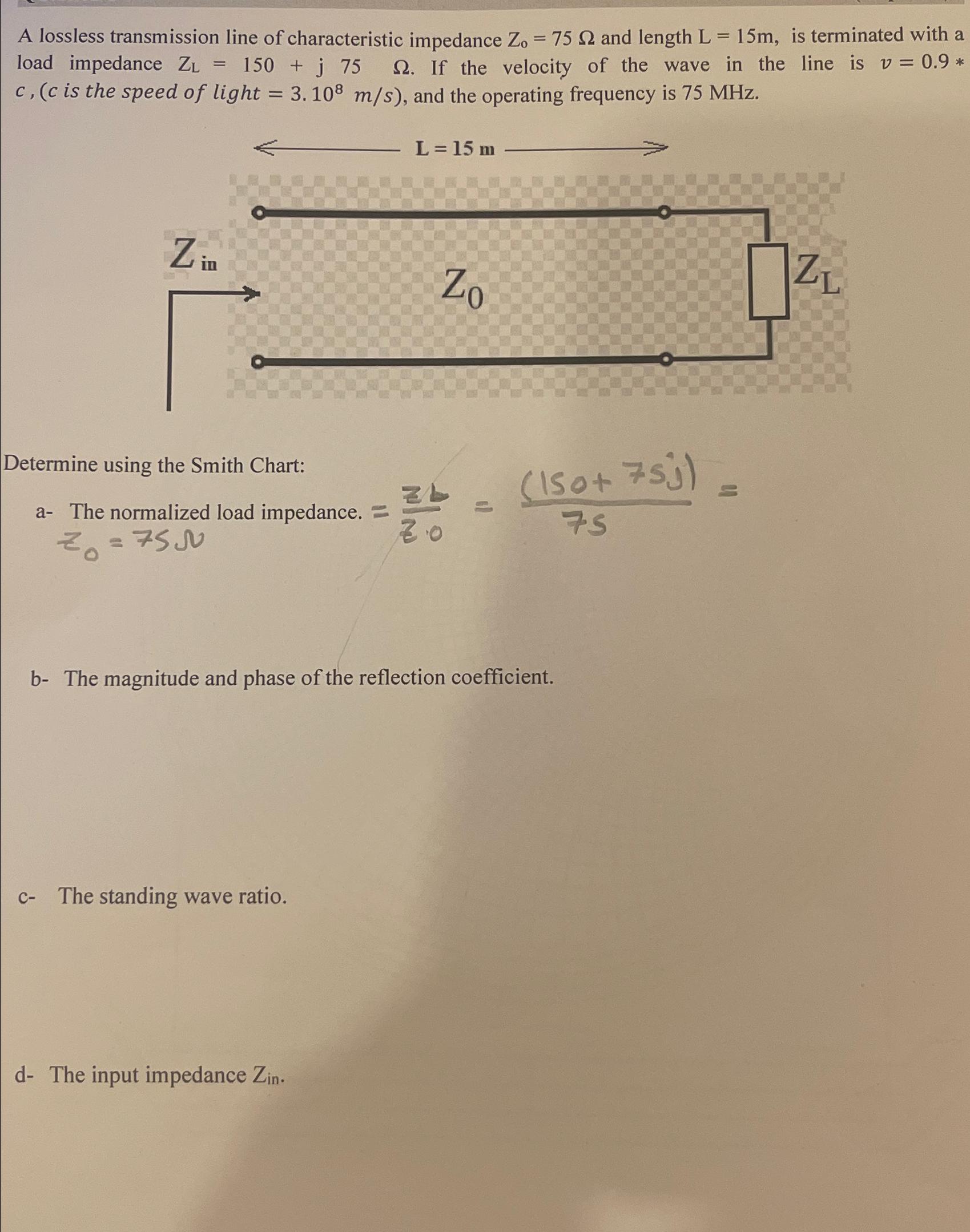 Solved A lossless transmission line of characteristic | Chegg.com