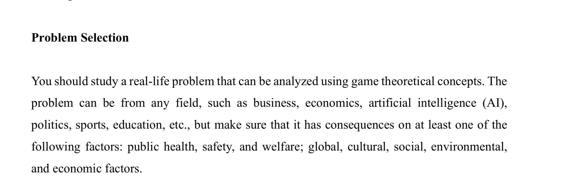 Solved Problem SelectionYou should study a real-life problem | Chegg.com