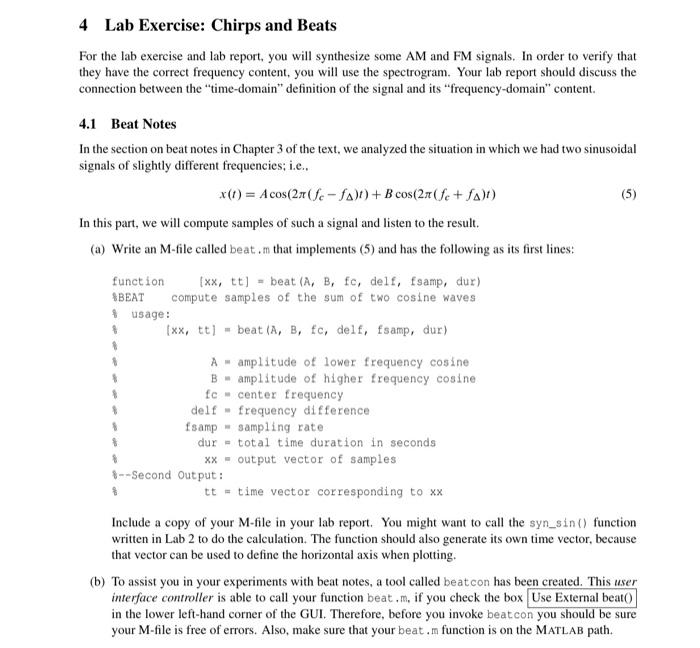 Solved 4 Lab Exercise: Chirps and Beats For the lab exercise | Chegg.com