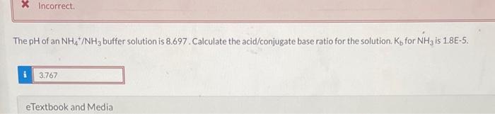 Solved The pH of an NH4+/NH3 buffer solution is 8.697. | Chegg.com