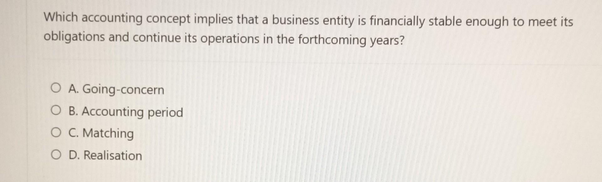 Solved Which accounting concept implies that a business | Chegg.com