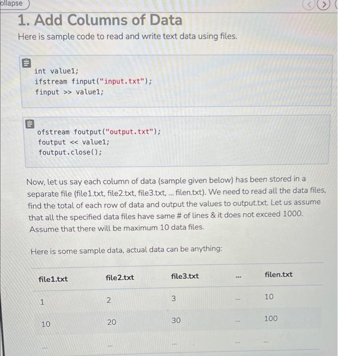 Solved 1. Add Columns of Data Here is sample code to read | Chegg.com