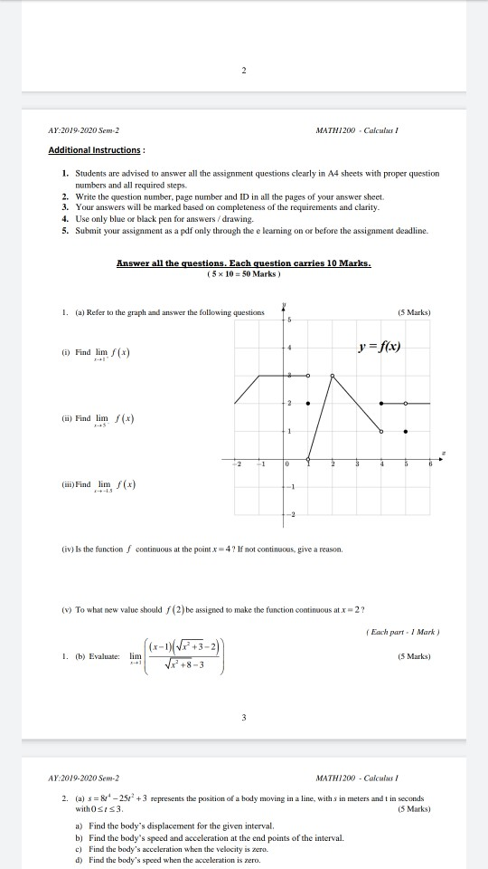 Solved 2 AY:2019-2020 Sem-2 MATH/200 . Calculus Additional | Chegg.com