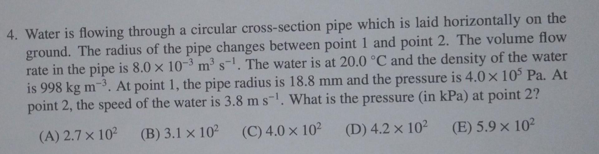 Solved 4. Water is flowing through a circular cross-section | Chegg.com