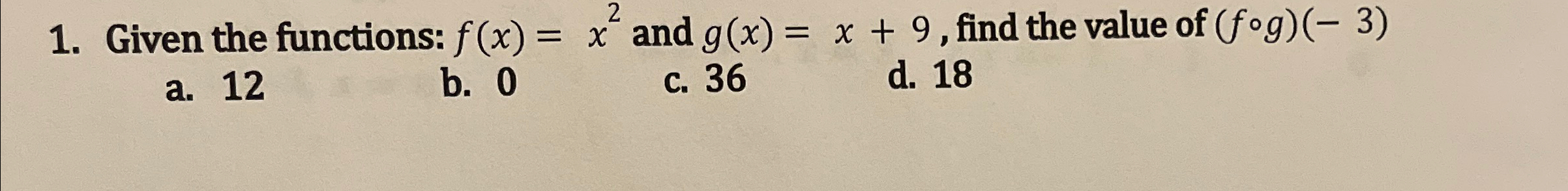 Solved Given the functions: f(x)=x2 ﻿and g(x)=x+9, ﻿find the | Chegg.com