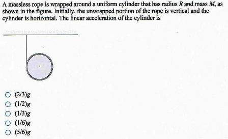 Solved A massless rope is wrapped around a uniform cylinder | Chegg.com