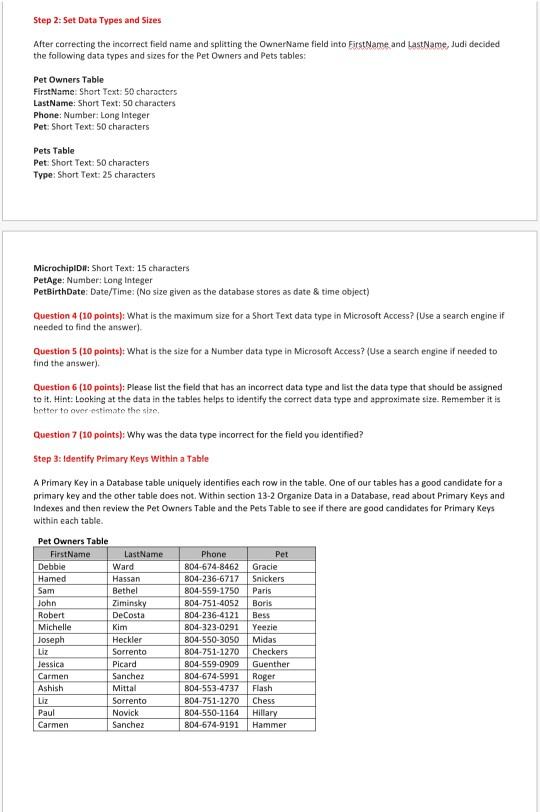 Solved Step 2: Set Data Types and sizes After correcting the | Chegg.com