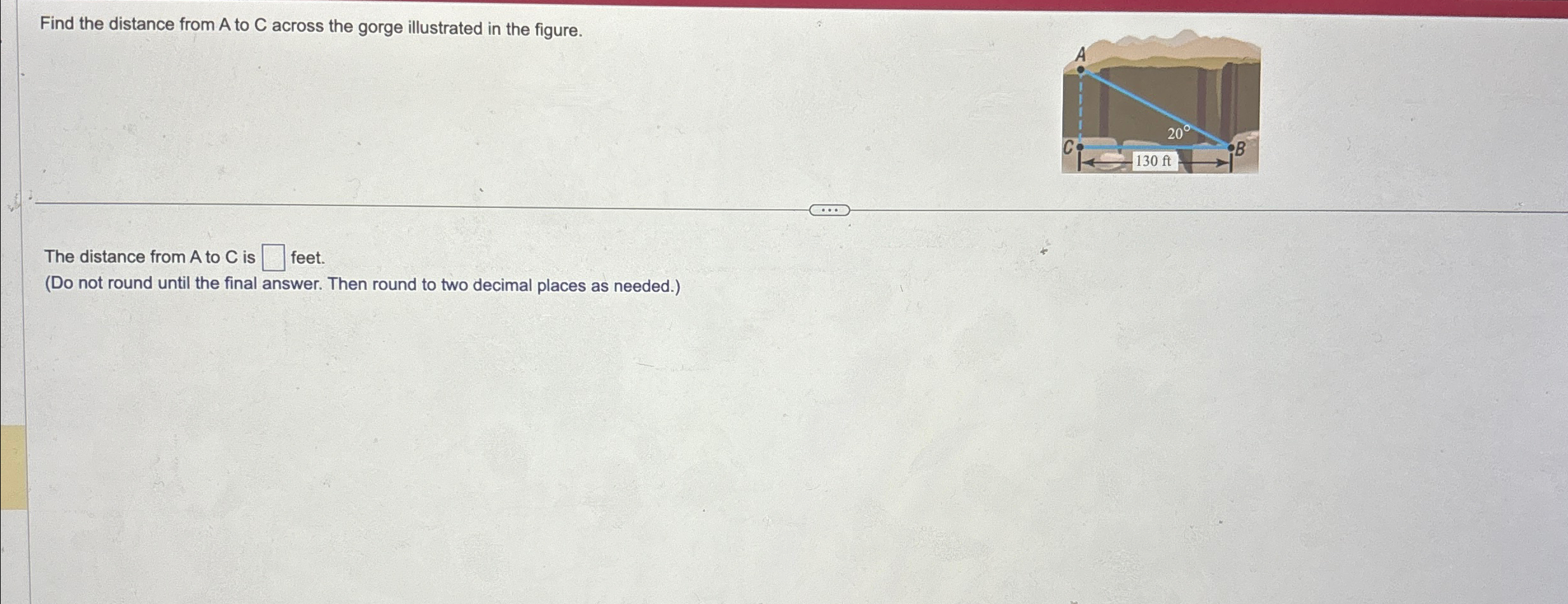 Solved Find the distance from A ﻿to C ﻿across the gorge | Chegg.com