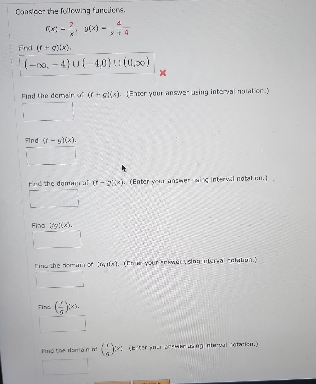 Solved Consider the following functions. f(x) 2 1 X 4 g(x) = | Chegg.com
