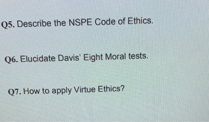 Solved Q5. Describe the NSPE Code of Ethics. Q6. Elucidate | Chegg.com