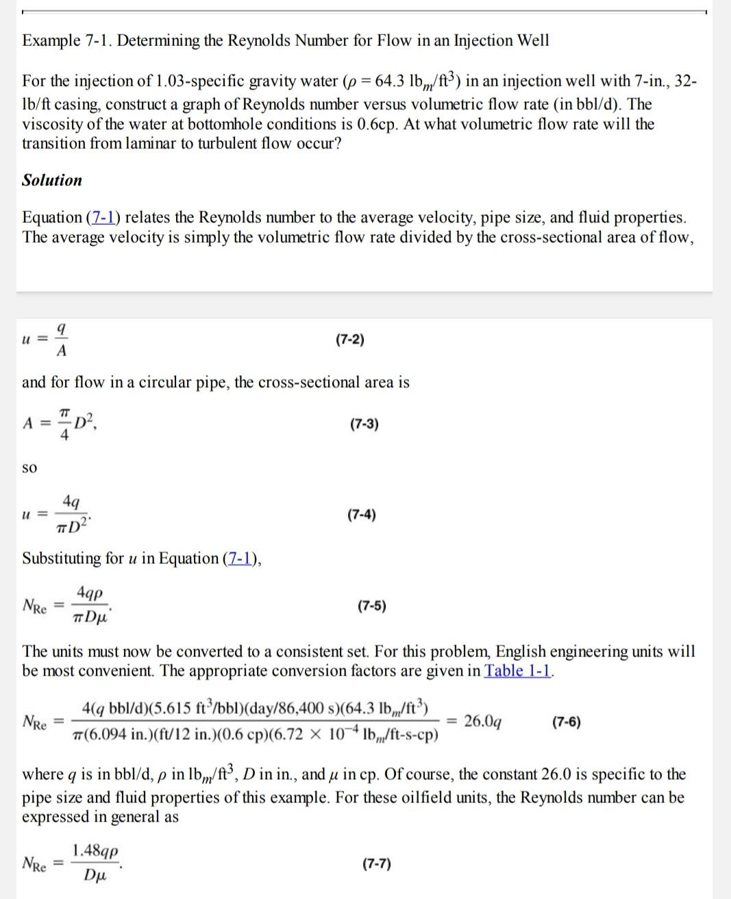 Solved Example 7-1. Determining the Reynolds Number for Flow | Chegg.com