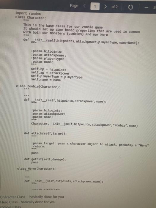 Solved Page of 2 import random class Character: This is | Chegg.com