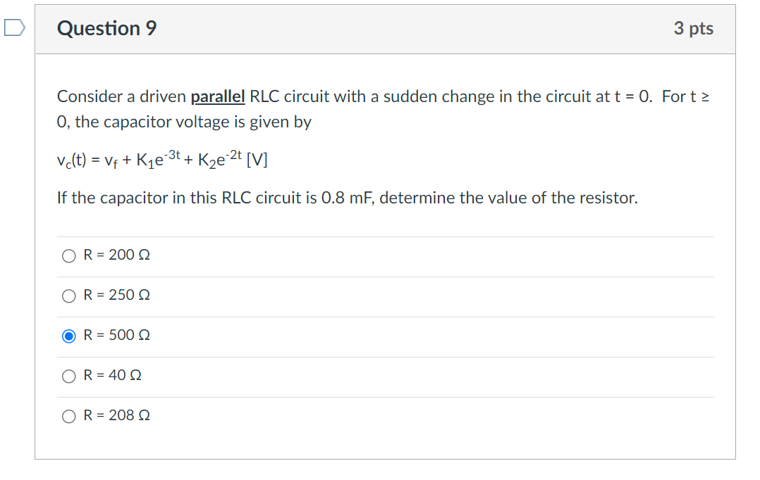 Solved sider a driven parallel RLC circuit with a sudden | Chegg.com
