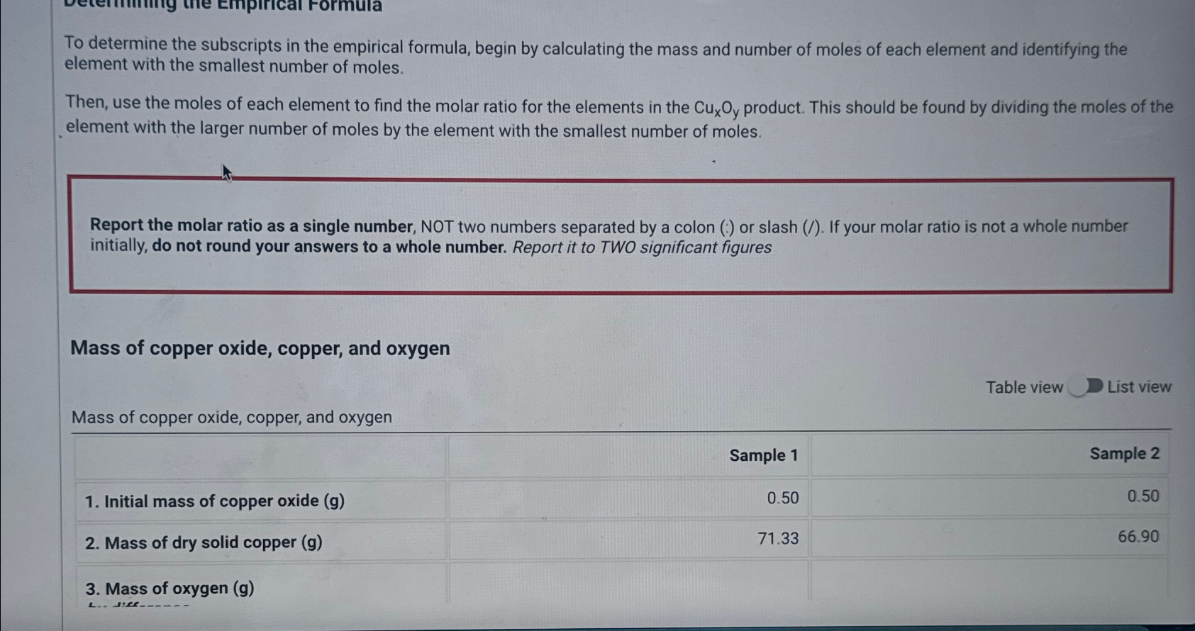 Solved To determine the subscripts in the empirical formula, | Chegg.com