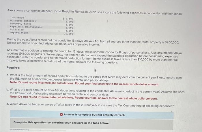 Solved Alexa owns a condominium near Cocoa Beach in Florida. | Chegg.com