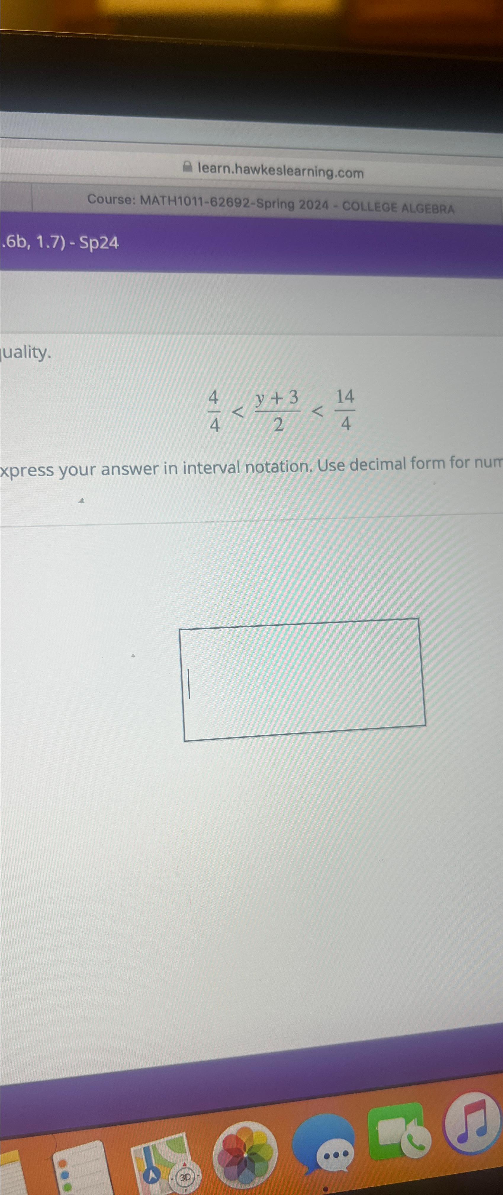 Solved learn.hawkeslearning.comCourse: MATH1011-62692-Spring | Chegg.com