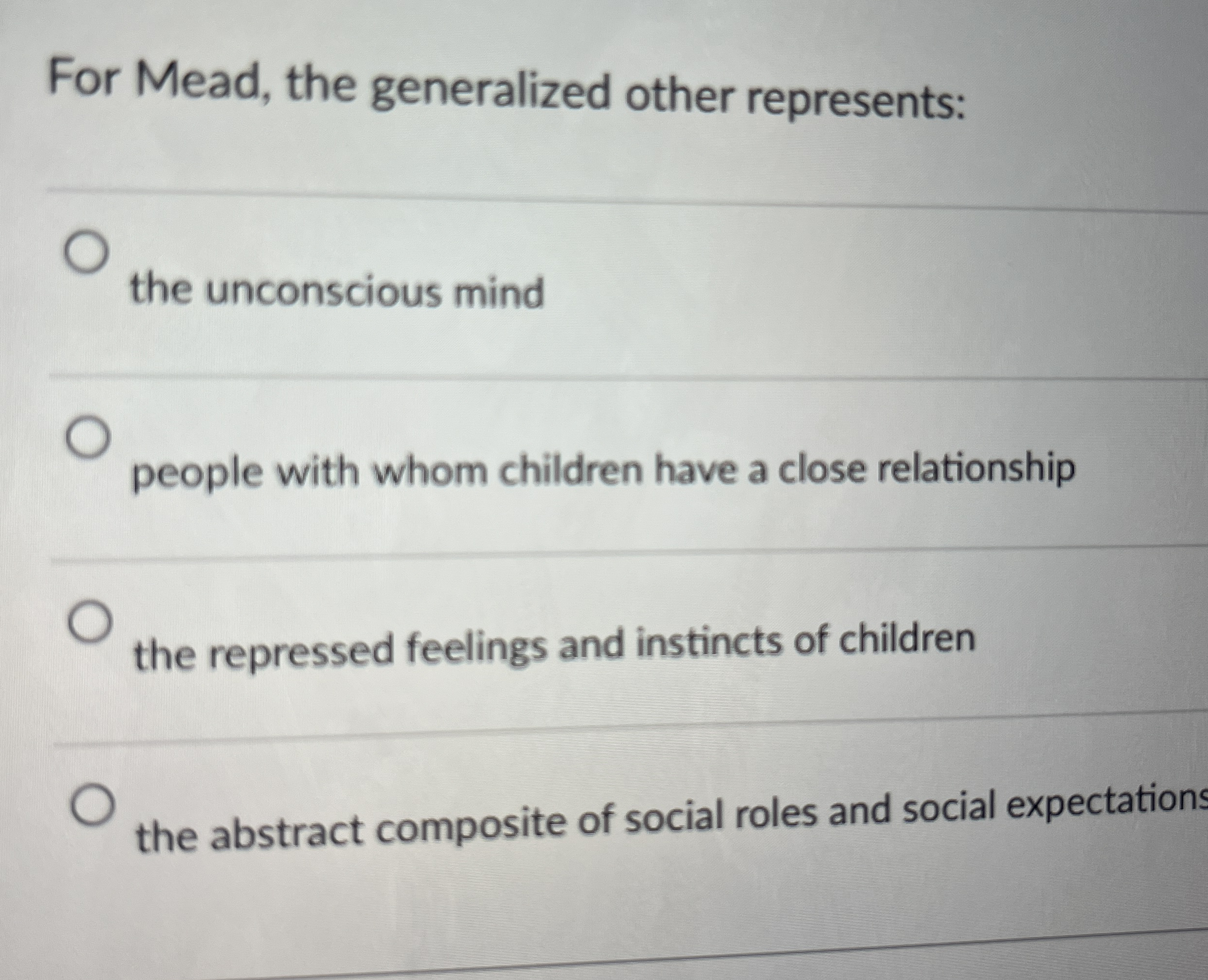 Solved For Mead, the generalized other represents:the | Chegg.com