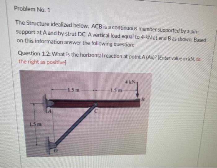 Solved Problem No. 1 The Structure idealized below. ACB is a | Chegg.com