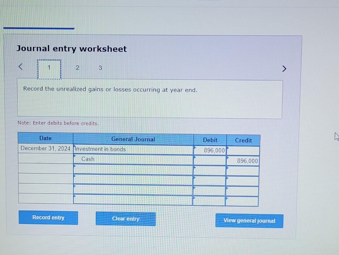 Solved Record the unrealized gains or losses occurring on | Chegg.com