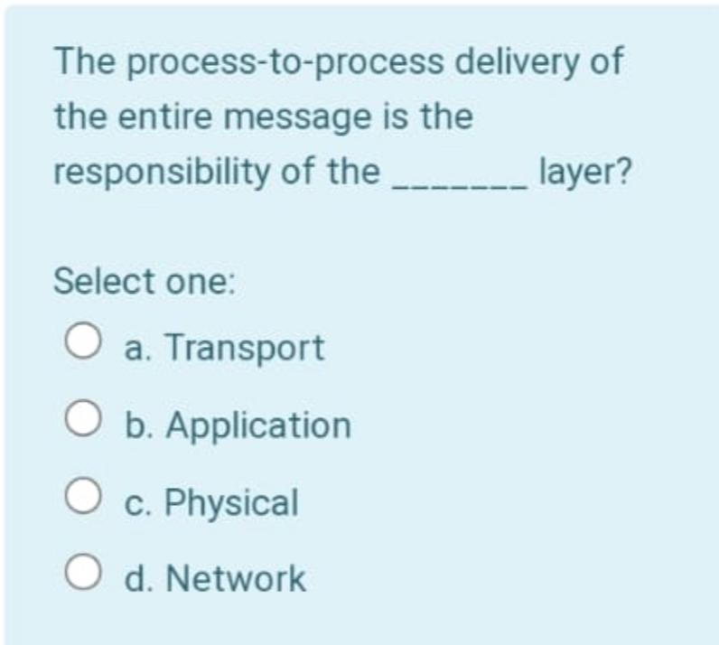 Solved The process-to-process delivery of the entire message | Chegg.com