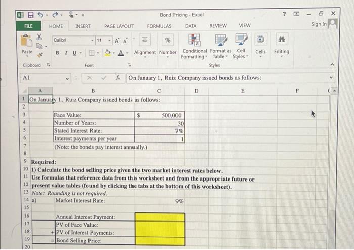 Solved Bond Pricing using Present Value Tables using Excel's | Chegg.com