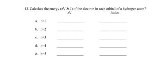 Solved Calculate the energy (eV Calculate the energy (eV | Chegg.com