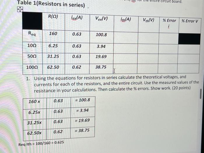 Solved Table 1(Resistors in series) R(A) lex(A) Vex(V) it(A) | Chegg.com