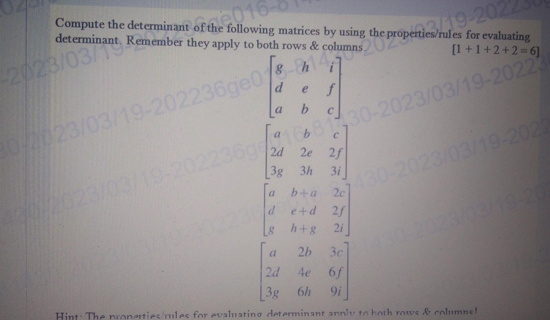 Solved Compute the determinant of the following matrices by | Chegg.com Solved Compute the determinant of the following matrices by | Chegg.com