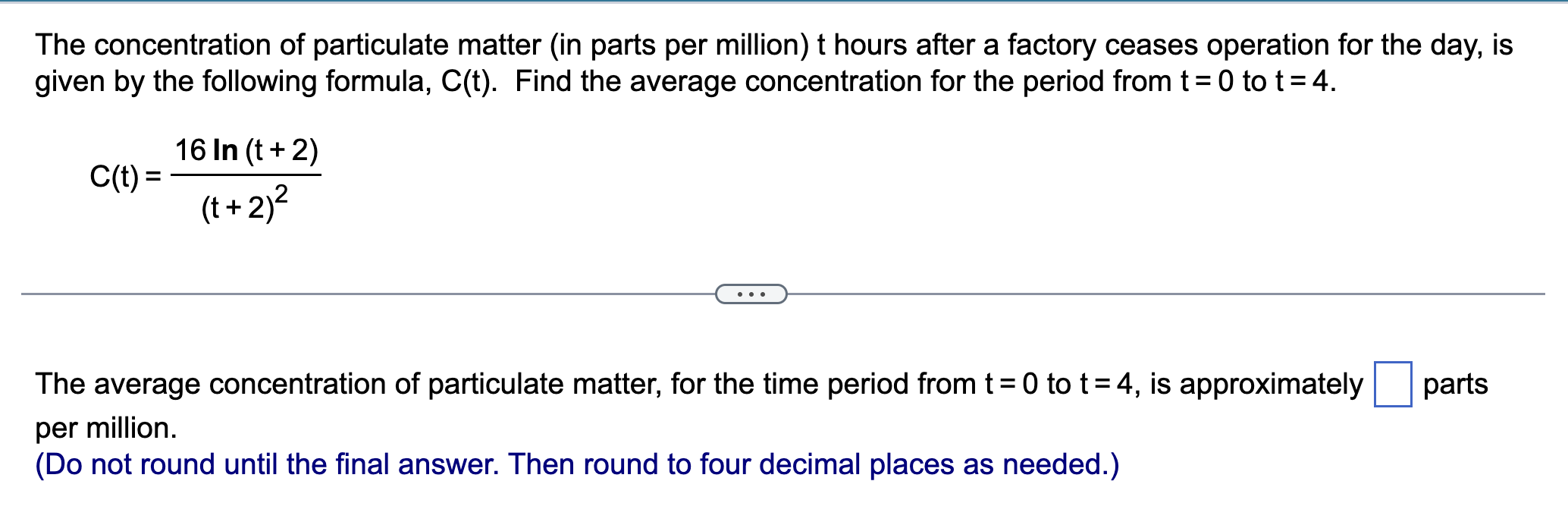 Solved The concentration of particulate matter (in parts per | Chegg.com