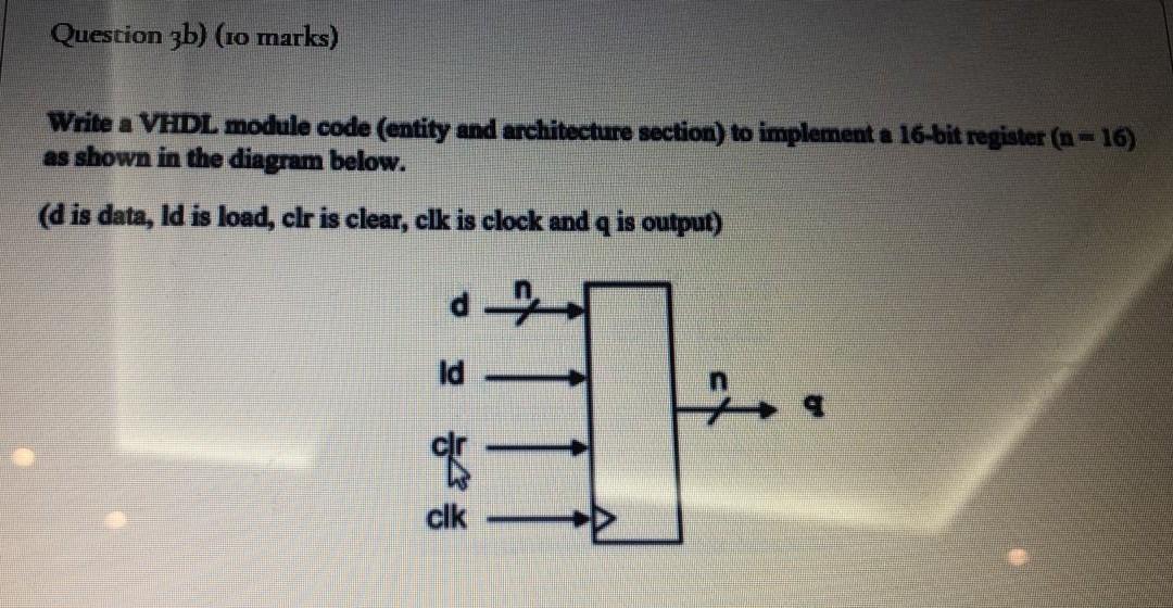 Solved Question 3b) (10 marks) Write a VHDL module code | Chegg.com