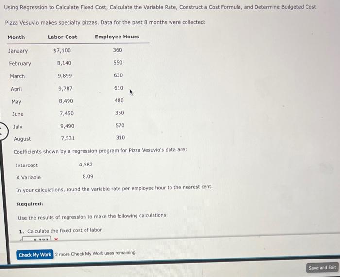 Solved Using Regression to Calculate Fixed Cost, Calculate | Chegg.com