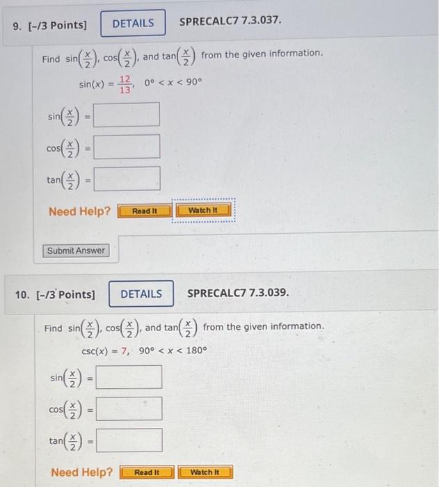 Solved SPRECALC7 7.3.037. Find sin(2x),cos(2x), and tan(2x) | Chegg.com