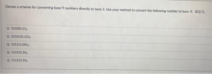 Solved Devise a scheme for converting base 9 numbers | Chegg.com