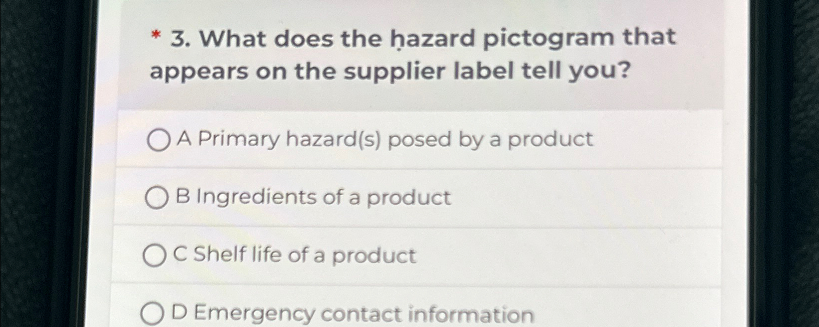 Solved What does the hazard pictogram that appears on the | Chegg.com