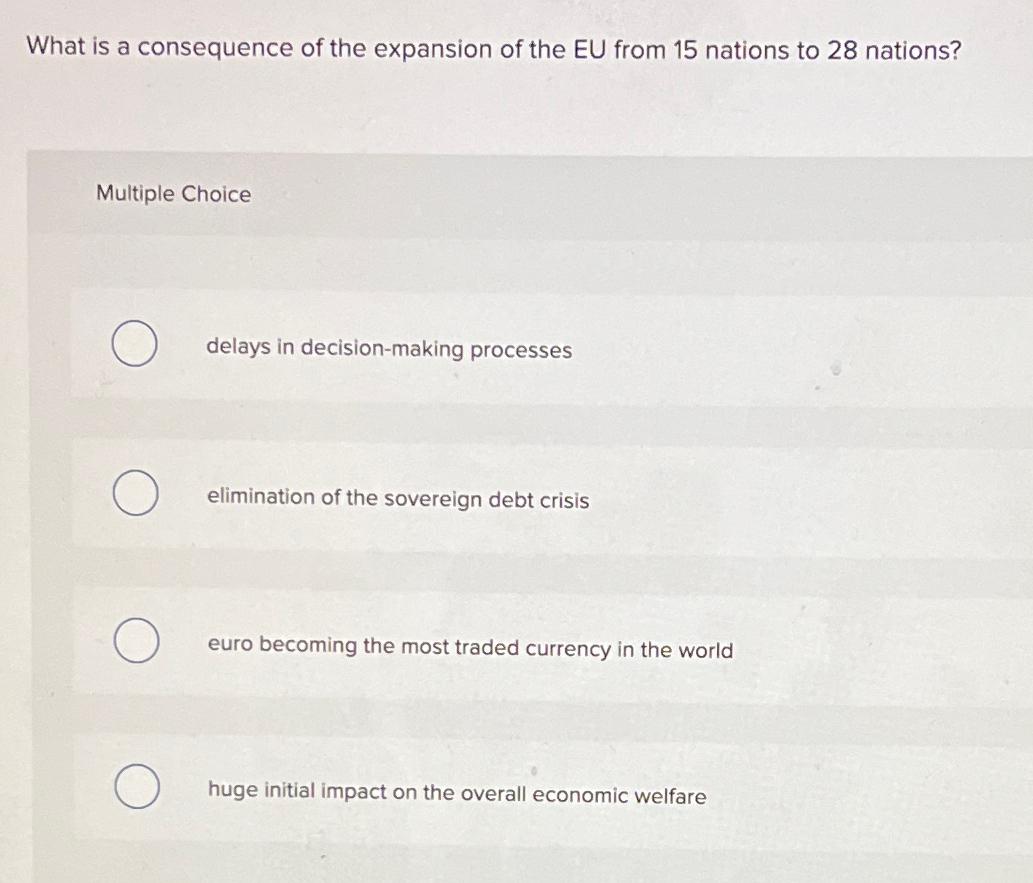 Solved What is a consequence of the expansion of the EU from | Chegg.com
