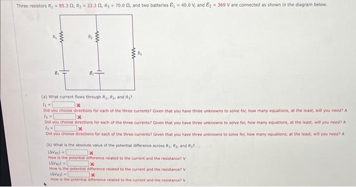 Solved ree resistors R1=B5.3Ω,R2=22.3Ω,R3=70.0Ω, and two | Chegg.com