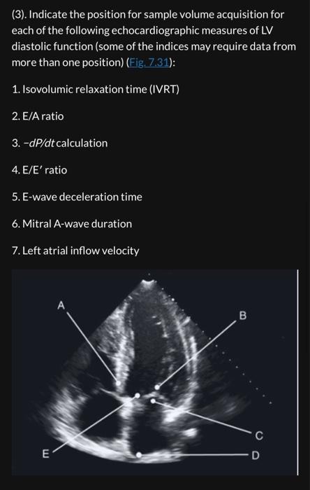 (3). Indicate the position for sample volume | Chegg.com