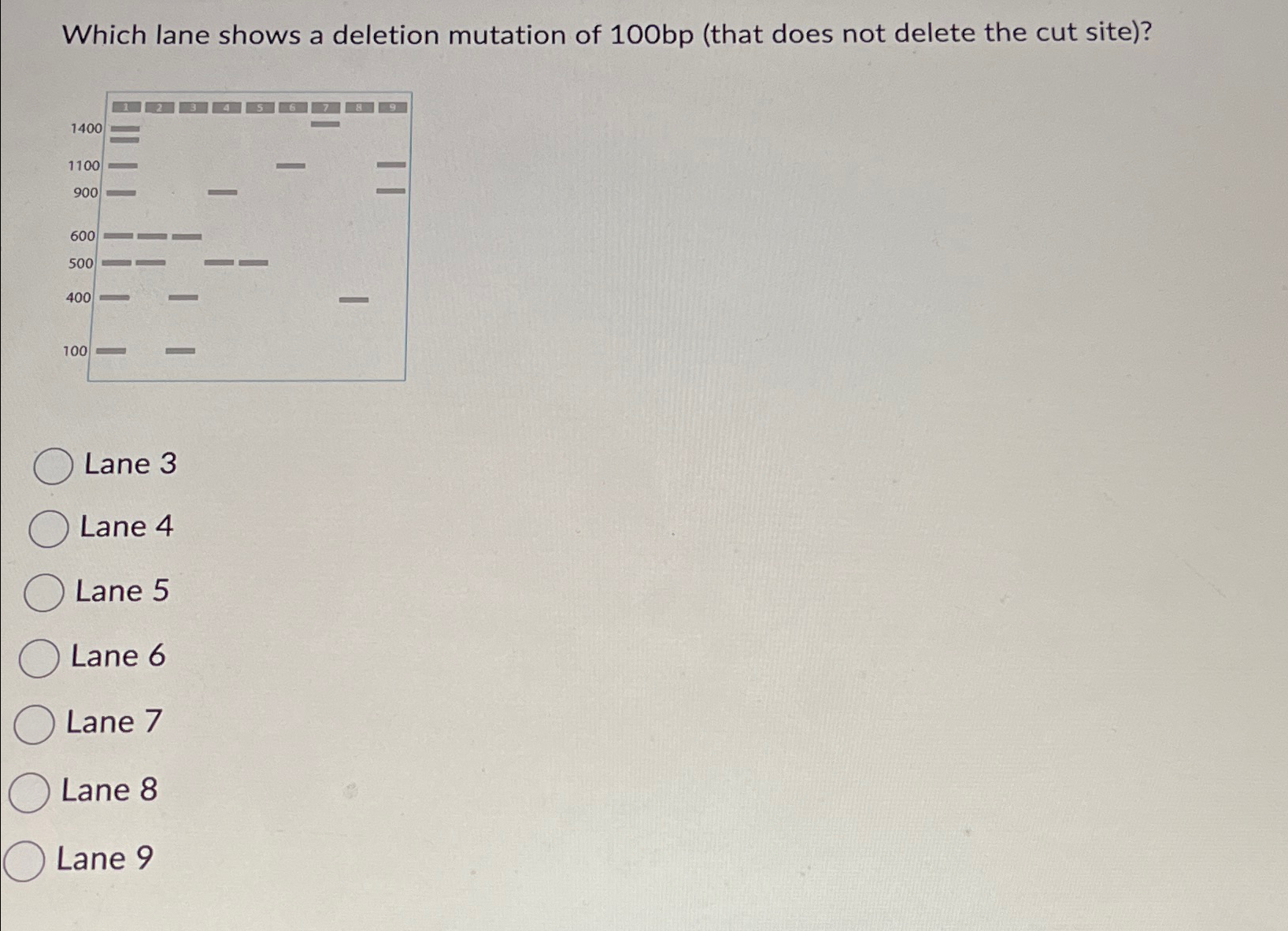 Solved Which lane shows a deletion mutation of 100bp (that | Chegg.com