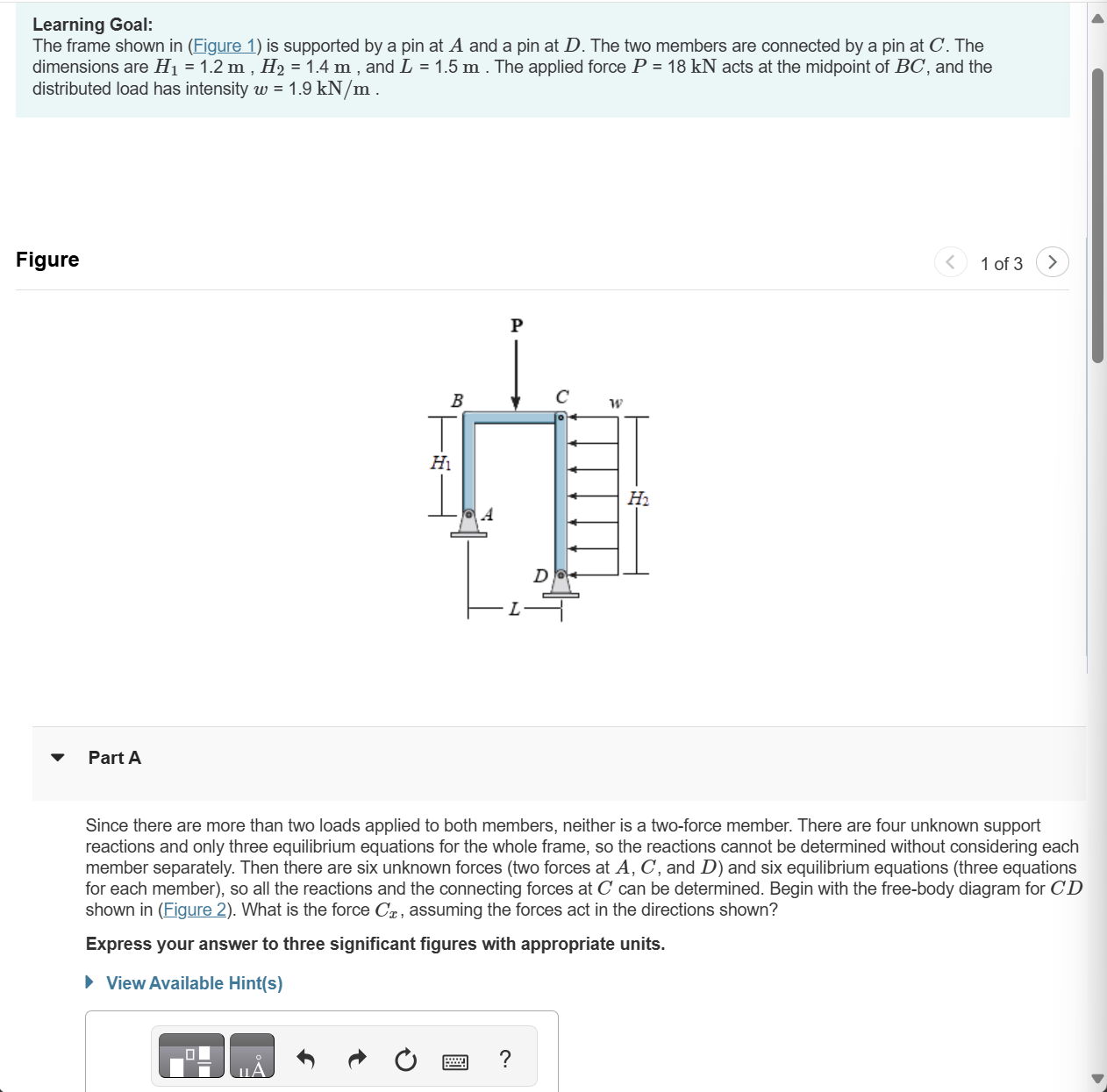 Solved The frame shown in (Figure 1) ﻿is supported by a pin | Chegg.com