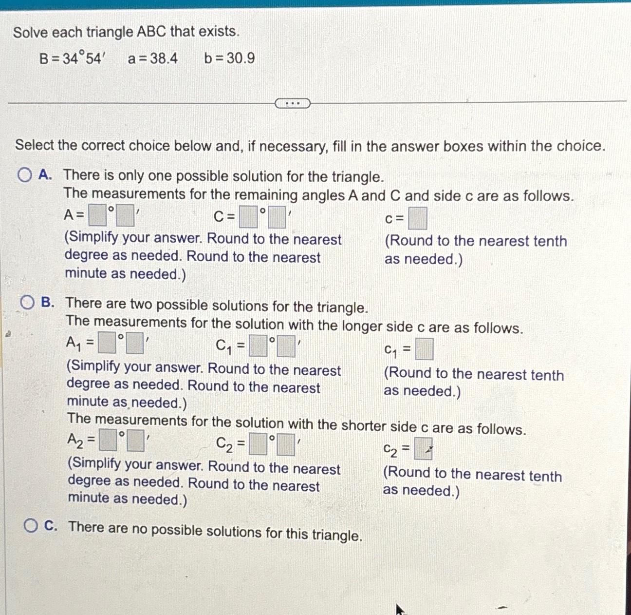 Solved Solve each triangle ABC that | Chegg.com