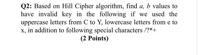 Solved Q2: Based on Hill Cipher algorithm, find a,b values | Chegg.com
