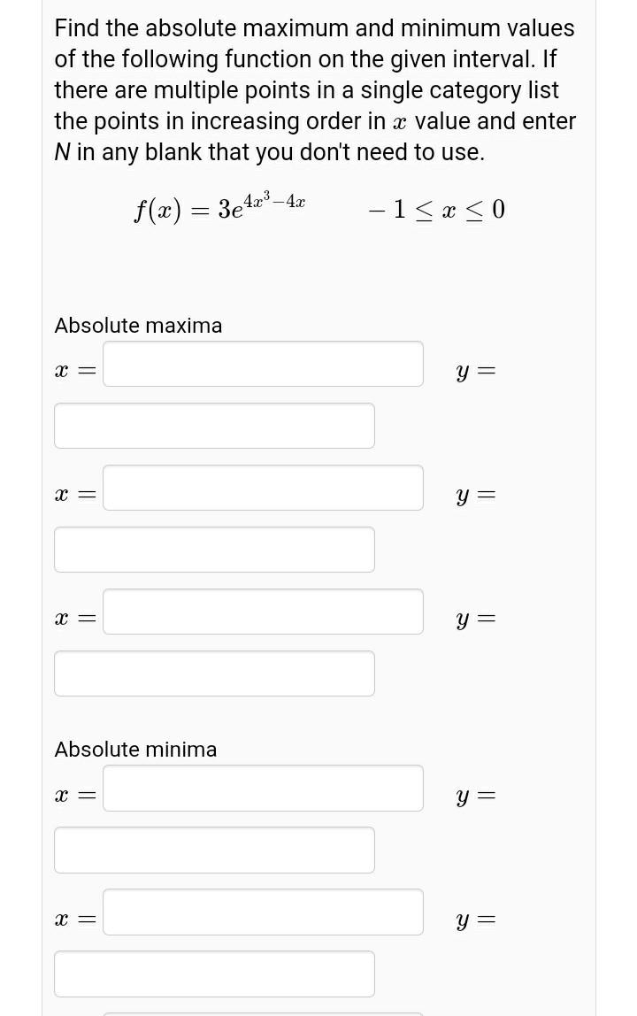 Solved Find the absolute maximum and minimum values of the | Chegg.com